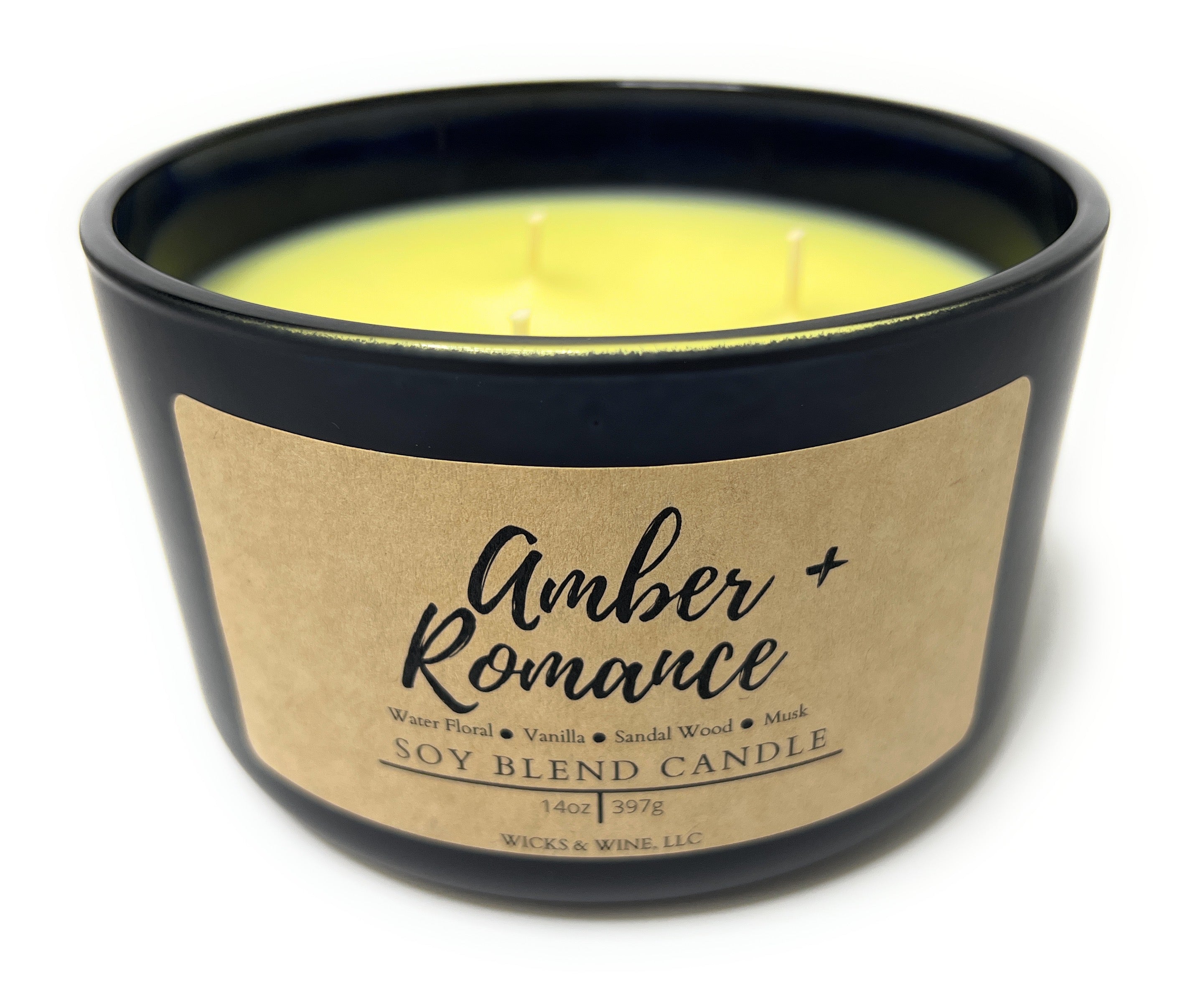 Amber + Romance 3 Wick Candle – Wicks & Wine, LLC